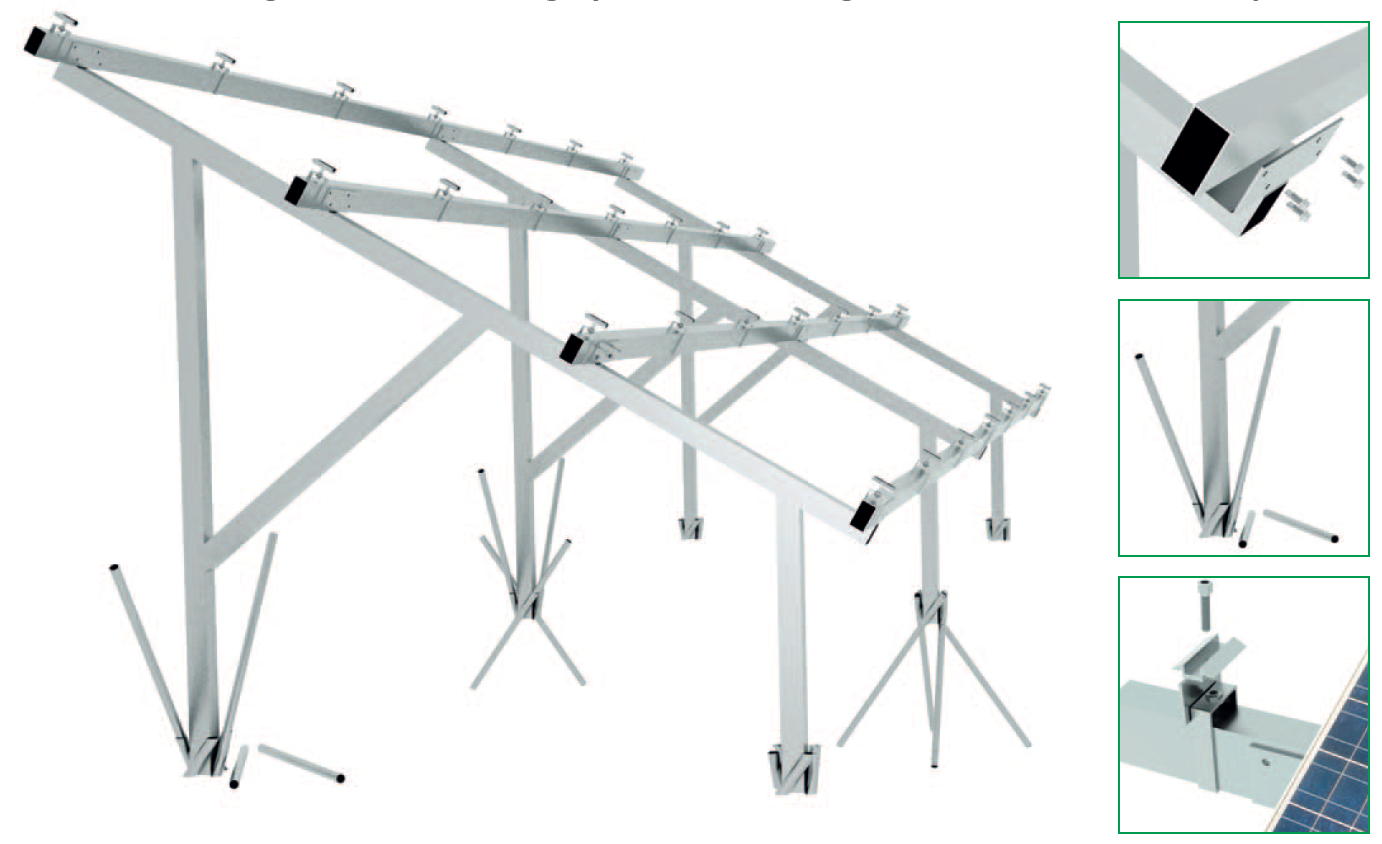 PV konstrukcija ant žemės 7+7 portretu, 30° - Helso